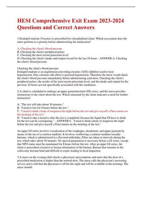HESI Comprehensive Exit Exam Questions And Correct Answers HESI Comprehensive Stuvia US