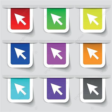 Modern Multicolored Labels Set Featuring Arrow Cursor And Computer Mouse Icon Sign For Your