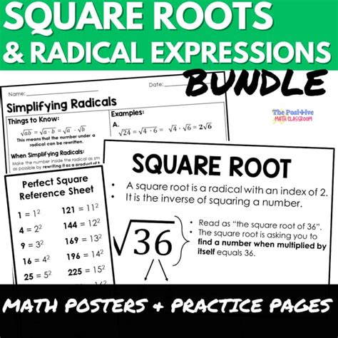 Square Root Cube Root And Simplifying Radicals Practice Worksheets And Posters