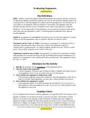 Evaluating Arguments Practice ANSWER KEY Doc Evaluating Arguments ANSWER KEY Key Definitions