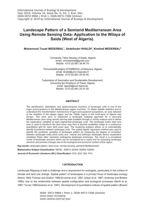 Pdf Landscape Pattern Of A Semiarid Mediterranean Area Using Remote
