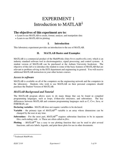 Expt 1 Matlab Pdf Matlab Equations