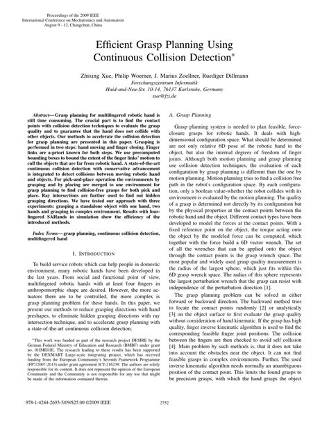 Pdf Efficient Grasp Planning Using Continuous Collision Detection