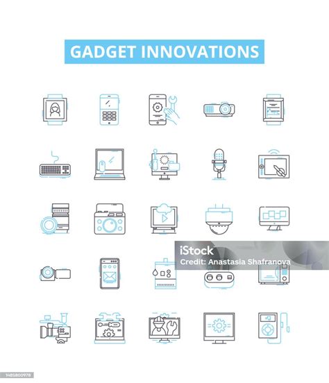 가제트 혁신 벡터 라인 아이콘 설정 기술 가제트 혁신 로봇 공학 스마트 폰 Ai 웨어러블 일러스트레이션 개요 개념 기호 및 기호 혁신 개념에 대한 스톡 벡터 아트 및 기타