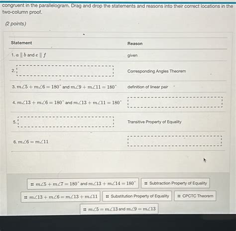 Congruent In The Parallelogram Drag And Drop The Statements And Reasons Into Their Correct