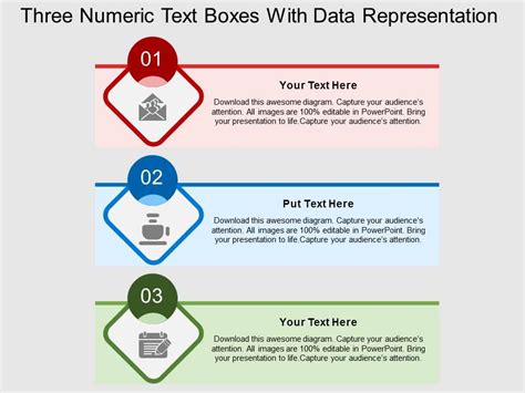 Three Numeric Text Boxes With Data Representation Flat Powerpoint Design Templates PowerPoint