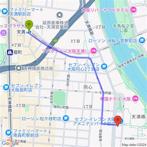 天満駅から放送芸術学院専門学校へのルートマップ Mdata