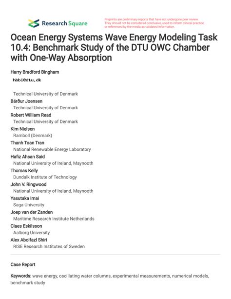 Pdf Ocean Energy Systems Wave Energy Modeling Task 104 Benchmark
