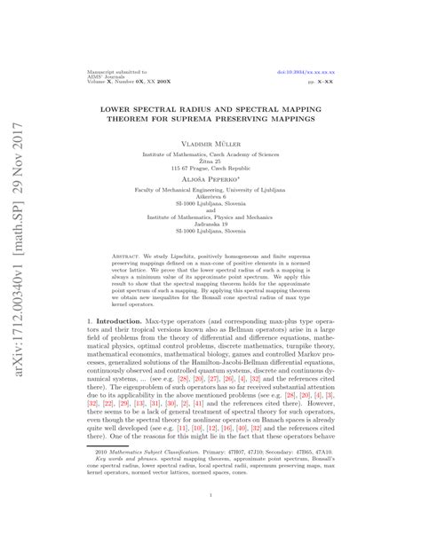 Pdf Lower Spectral Radius And Spectral Mapping Theorem For Suprema Preserving Mappings