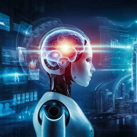 Artificial Intelligence Digital Technology Concept Robot With Hologram