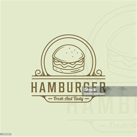 햄버거 또는 햄버거 로고 라인 아트 간단한 미니멀 한 벡터 일러스트 템플릿 아이콘 그래픽 디자인 배지와 타이포그래피가 있는 메뉴