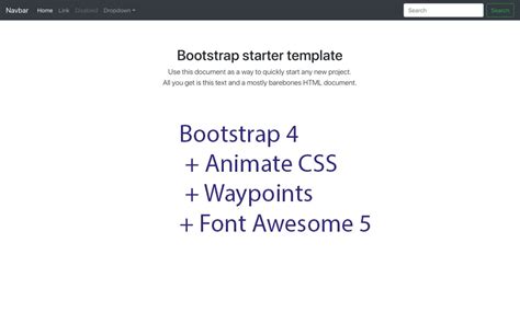 Bootstrap 4 Starter Template With Animate Css Waypoints And Font Awesome 5 Misc