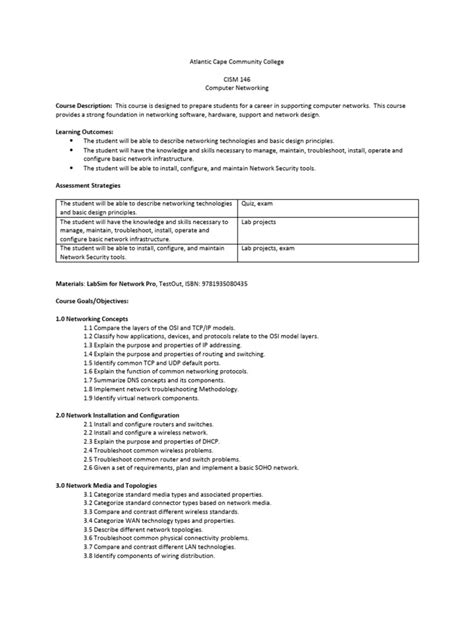 Cism146 Syllabus Pdf Computer Network Internet Protocol Suite