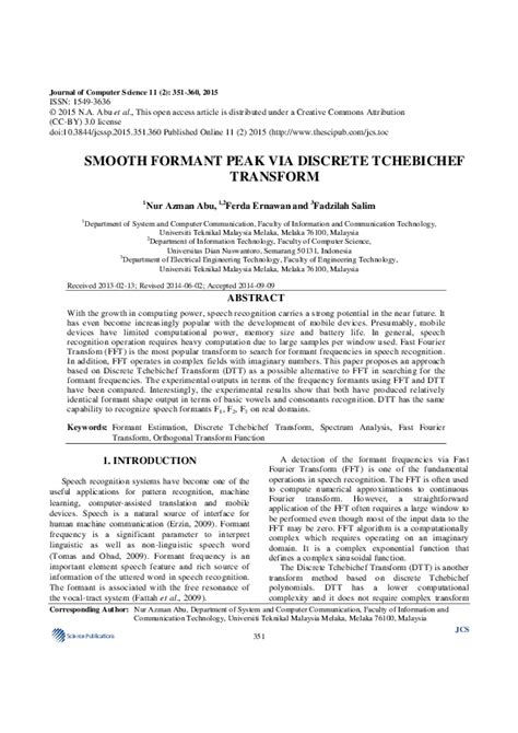 Pdf Smooth Formant Peak Via Discrete Tchebichef Transform