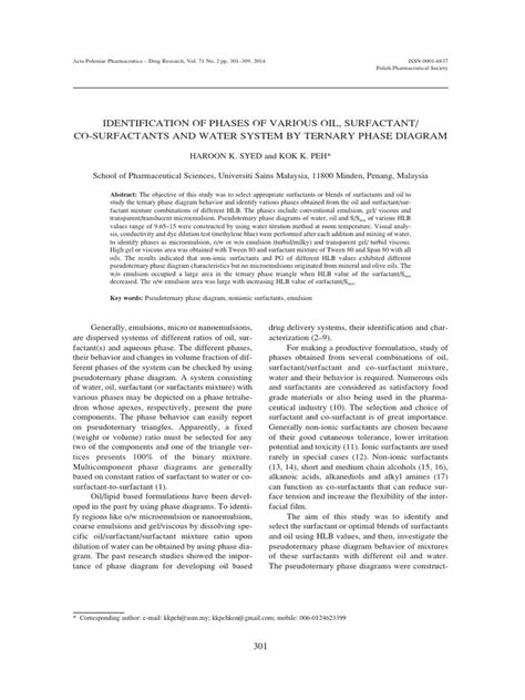 Identification Of Phases Of Various Oil Surfactant Co Surfactants And Water System By Ternary