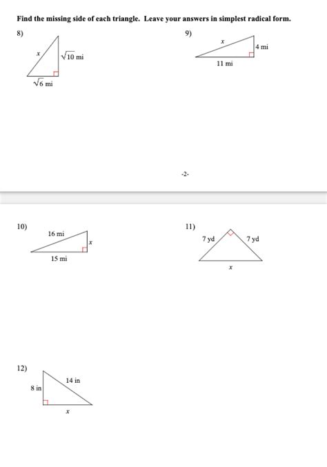 Solved Find The Missing Side Of Each Triangle Leave Your Chegg