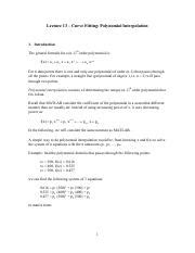 Handout Week Curve Fitting Polynomial Interpolation Pdf Lecture Curve Fitting