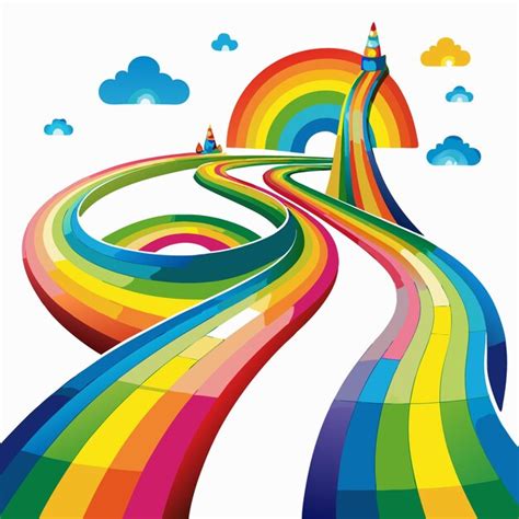 Colorful Rainbow Path Leading To A Tower Under A Rainbow With White
