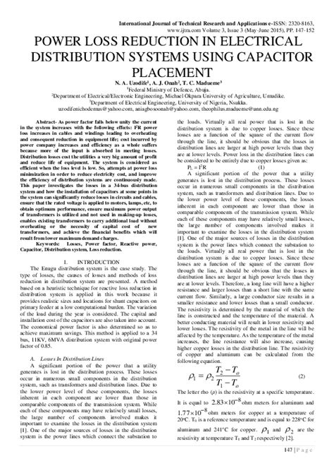 Pdf Power Loss Reduction In Electrical Distribution Systems Using Capacitor Placement