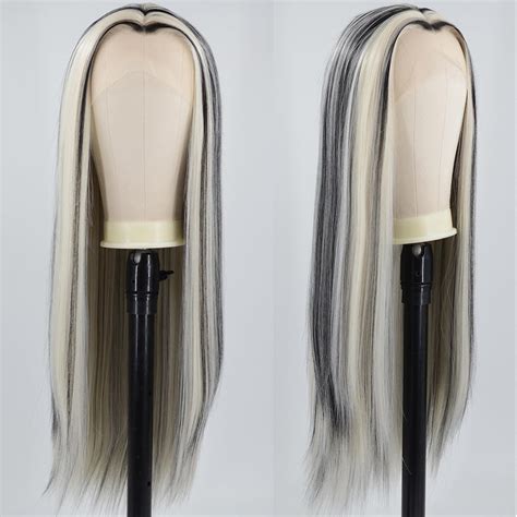 Zhywigs Black Highlight White Lace Front Wig Long Straight