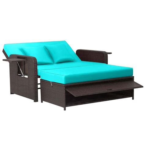 costway 2 in 1 function wicker outdoor day bed with retractable top canopy side tables and
