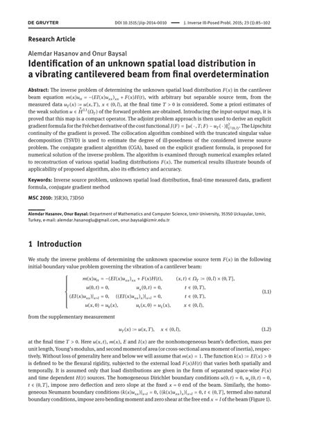 Pdf Identification Of An Unknown Spatial Load Distribution In A Vibrating Cantilevered Beam