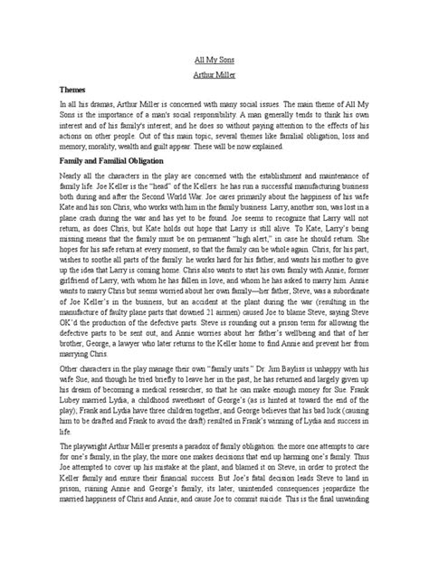 All My Sons Theme Analysis Pdf Unrest