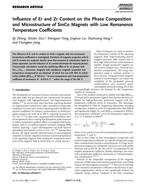 Influence Of Er And Zr Content On The Phase Composition And Microstructure Of Smco Magnets With