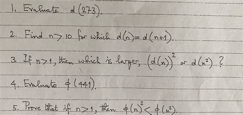 Solved Dn Is The Divisor Function And N Is The Euler`s