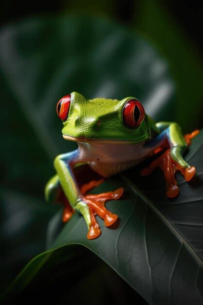 Premium AI Image Close Up Of Red Eyed Tree Frog On Leaf Created Using Generative Ai Technology