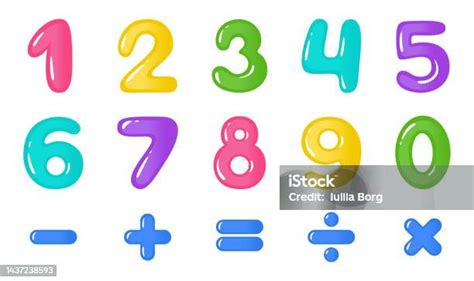 ตัวเลขเด็กการ์ตูนน่ารักและสัญลักษณ์ทางคณิตศาสตร์ชุด ภาพประกอบสต็อก ดาวน์โหลดรูปภาพตอนนี้ Istock