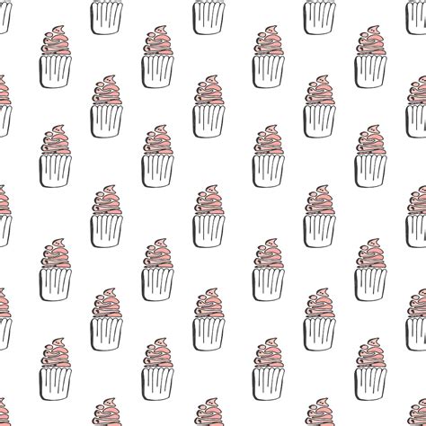 과자 손으로 그린 원활한 패턴 낙서 배경 컬렉션 과자 컵 케이크 아이콘 벡터 설정 프리미엄 벡터