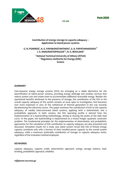 Pdf Contribution Of Energy Storage To Capacity Adequacy Application To Island Power Systems