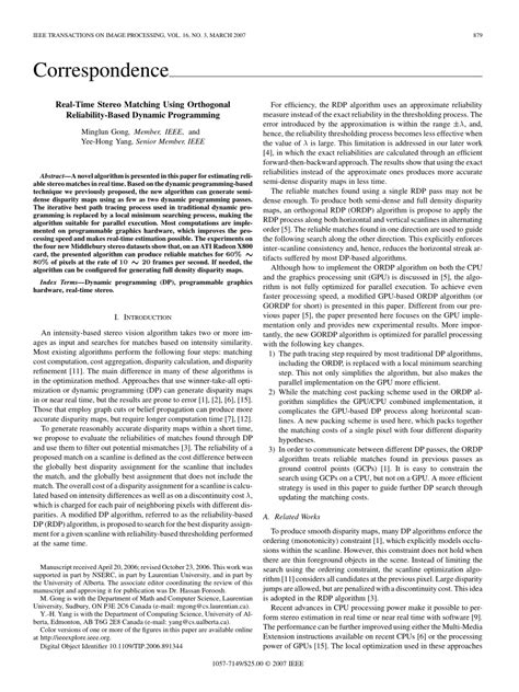 Pdf Real Time Stereo Matching Using Orthogonal Reliability Based Dynamic Programming