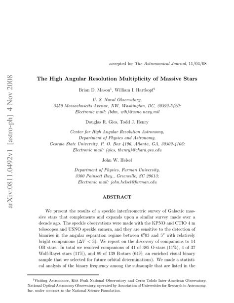 Pdf The High Angular Resolution Multiplicity Of Massive Stars