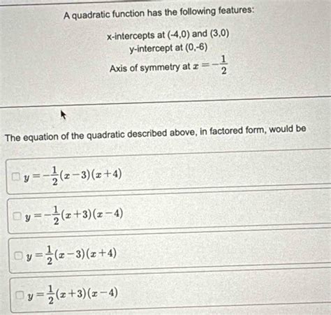 Solved A Quadratic Function Has The Following Features X Intercepts