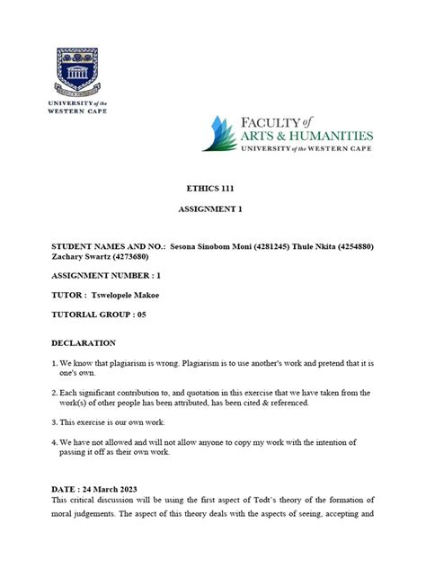 Eth111 P1 Tutorial Assignment 1 Uwc Pdf Police Racism