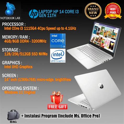 Promo HP Laptop 14 Intel Core I3 Gen 11 RAM 32GB SSD NVMe 1TB Windows 11 Original Garansi