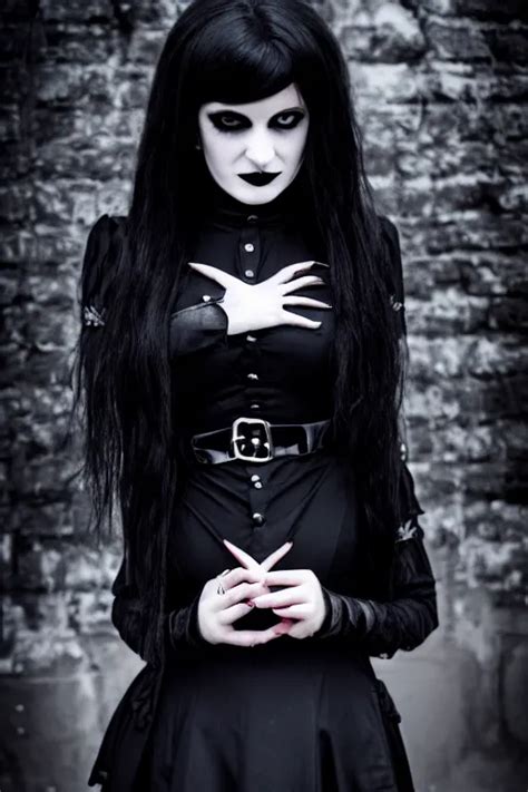 Goth Girl In A Gothic Uniform Shyly Showing On The Stable Diffusion