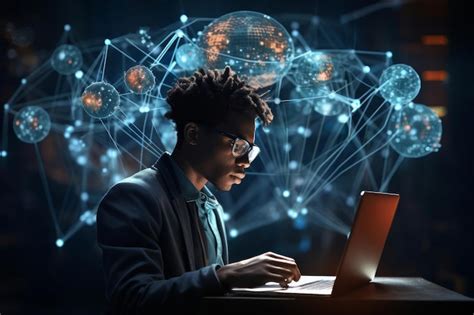 Premium Photo Young Black Man Analyzing Neural Network Data