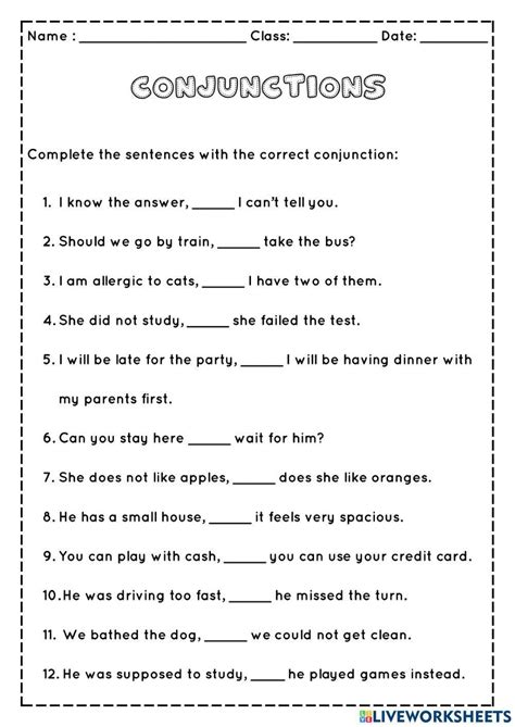 Conjunction Worksheets For Grade 2