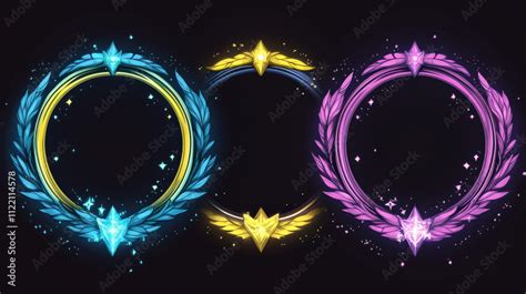 Round Ui Game Avatar Frames Fantasy Empty Borders With Level Stars And
