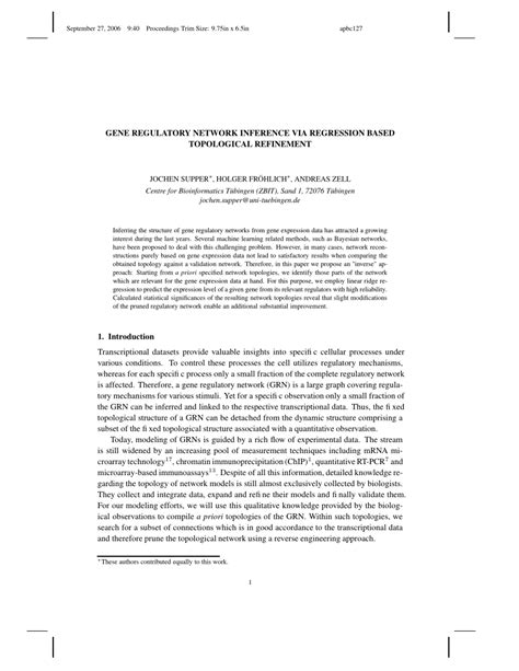 PDF Gene Regulatory Network Inference Via Regression Based Topological Refinement