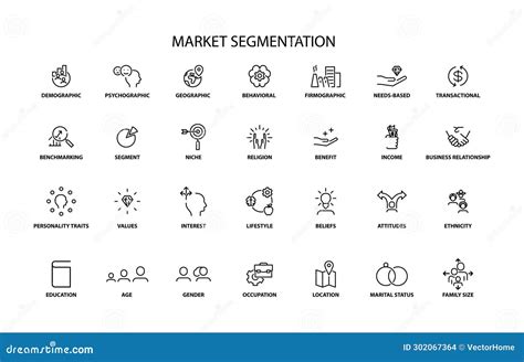 Market Segmentation Vector Icons Set Stock Vector Illustration Of Marketing Interest 302067364