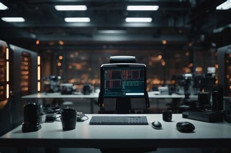 Premium Photo Futuristic Workspace Showcasing The Advanced Encryption And Ai