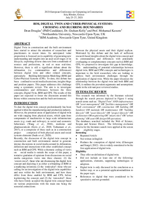 Pdf Bim Digital Twin And Cyber Physical Systems Crossing And Blurring Boundaries Dean
