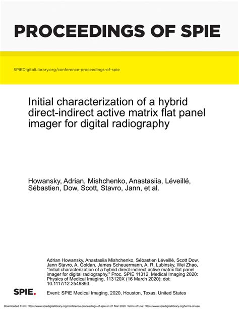 Pdf Initial Characterization Of A Hybrid Direct Indirect Active Matrix Flat Panel Imager For
