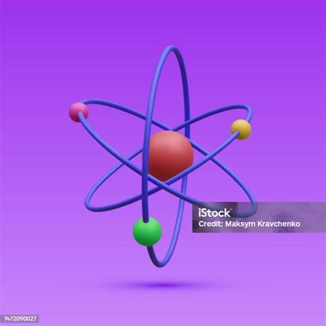 파란색 배경에 분리된 궤도 전자가 있는 3d 현실적인 원자 원자력 과학 연구 분자 화학 물리학 개념 벡터 그림 원자에 대한 스톡