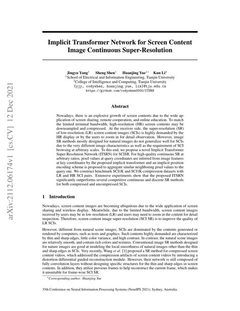 Pdf Implicit Transformer Network For Screen Content Image Continuous