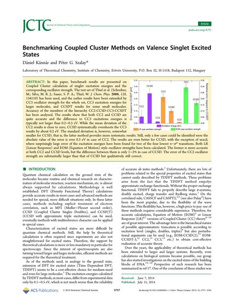 Pdf Benchmarking Coupled Cluster Methods On Valence Singlet Excited States